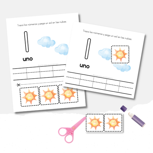 Números 1-10 Trazar, Cortar y Pegar Hojas de Trabajo | Spanish Numbers ...
